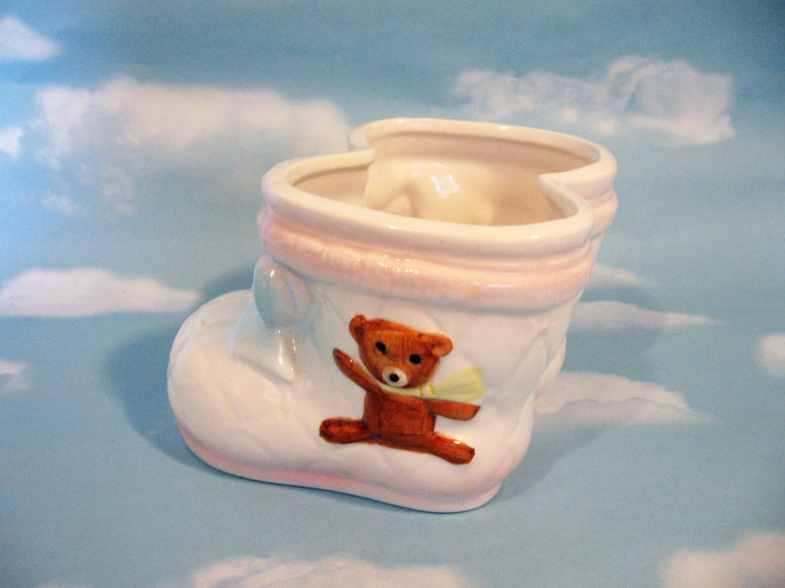 Planter Ceramic Baby Booties Pink Bluewhite Teddy Bears - Etsy