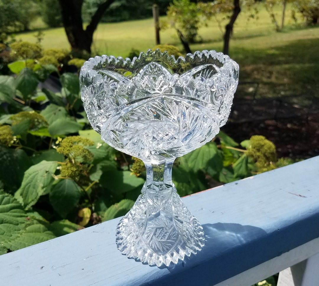 Vintage Imperial Glass Compote: Star and Cane Pattern, Footed Jam/jelly ...