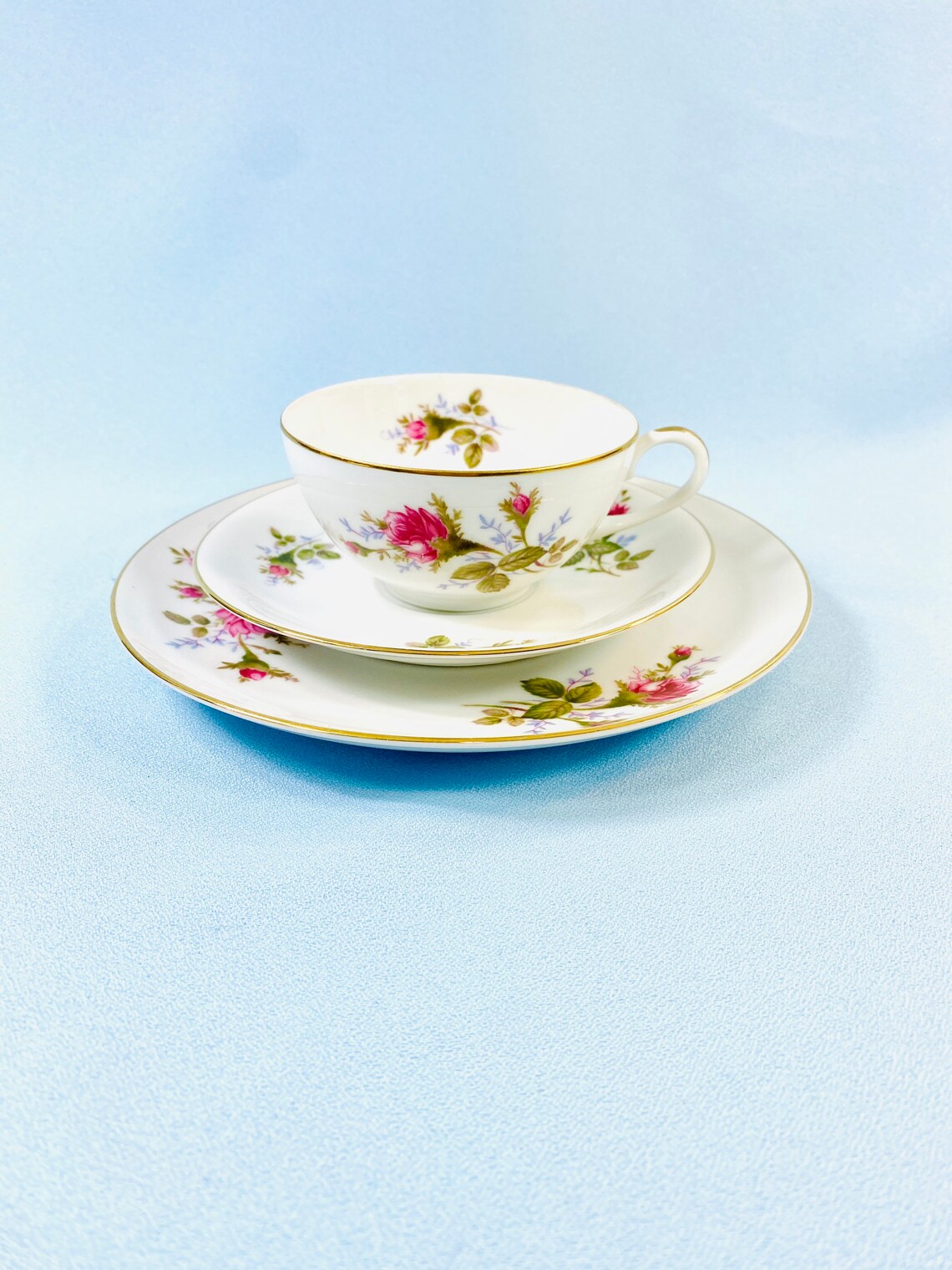 Tea Cup Saucer and Dessert Plate Moss Rose by Sango Japan - Etsy