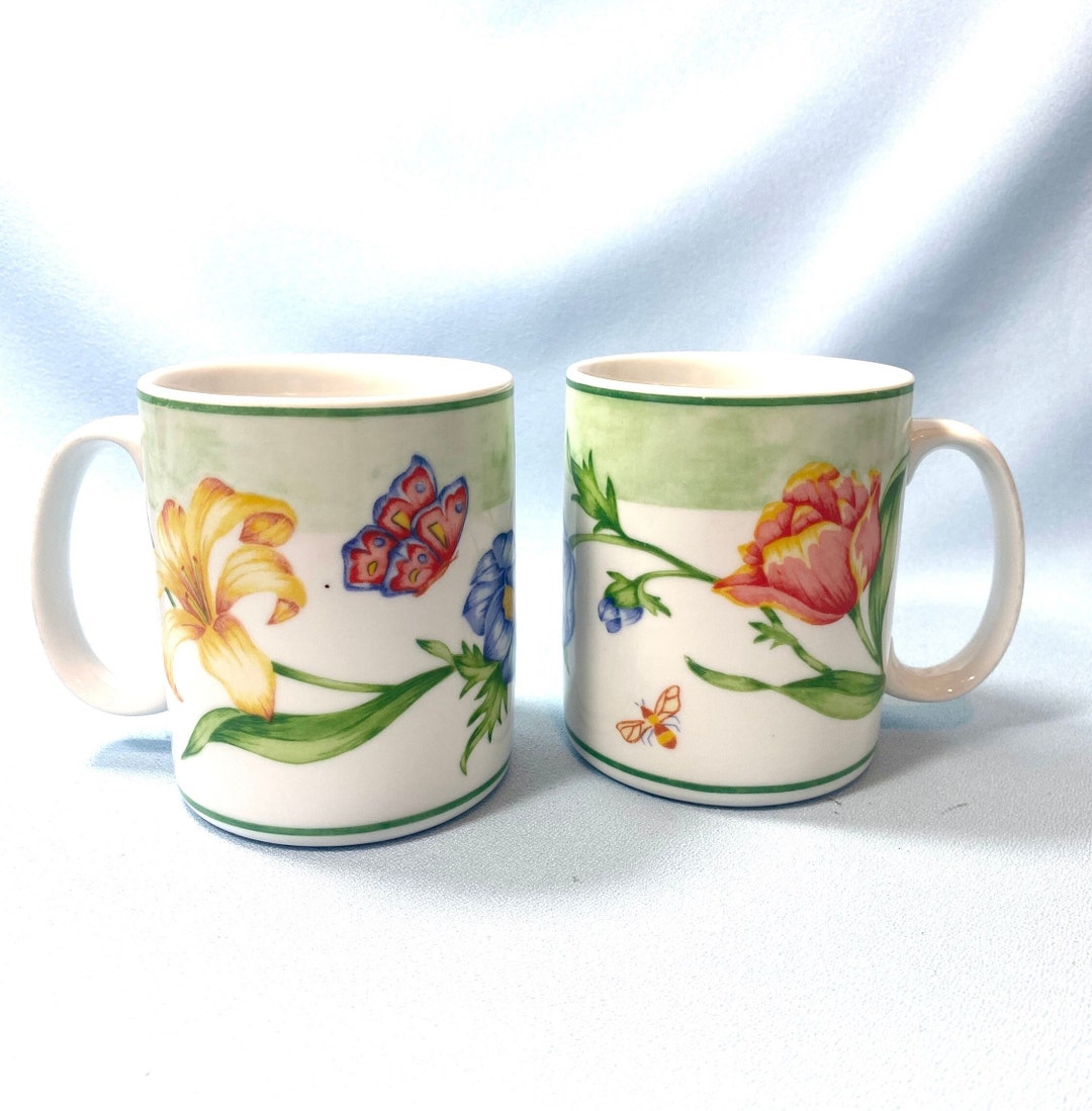 Secret Garden by COVENTRY, Set of Two Floral Mugs, Spring Colors ...