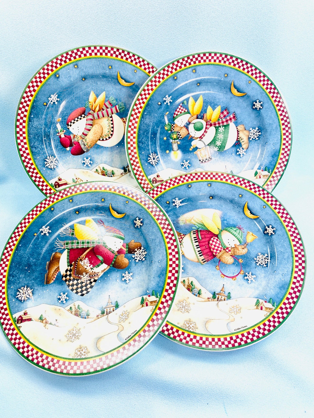 Set of Four (4) Debbie Mumm Snow Angel Village Salad Plates by Sakura ...