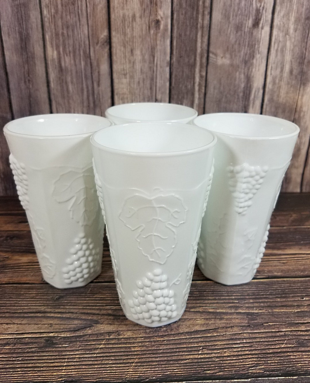 Milk Glass Drinking Glasses, Set of 4, Colony Harvest Design With ...