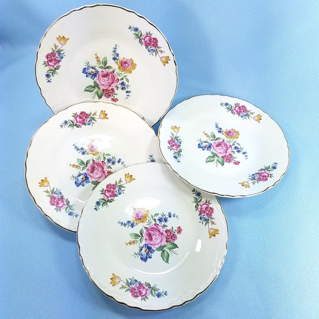 Scio Hazel, Set of 4 FOUR Salad / Dessert Plates, Roses and Flowers ...