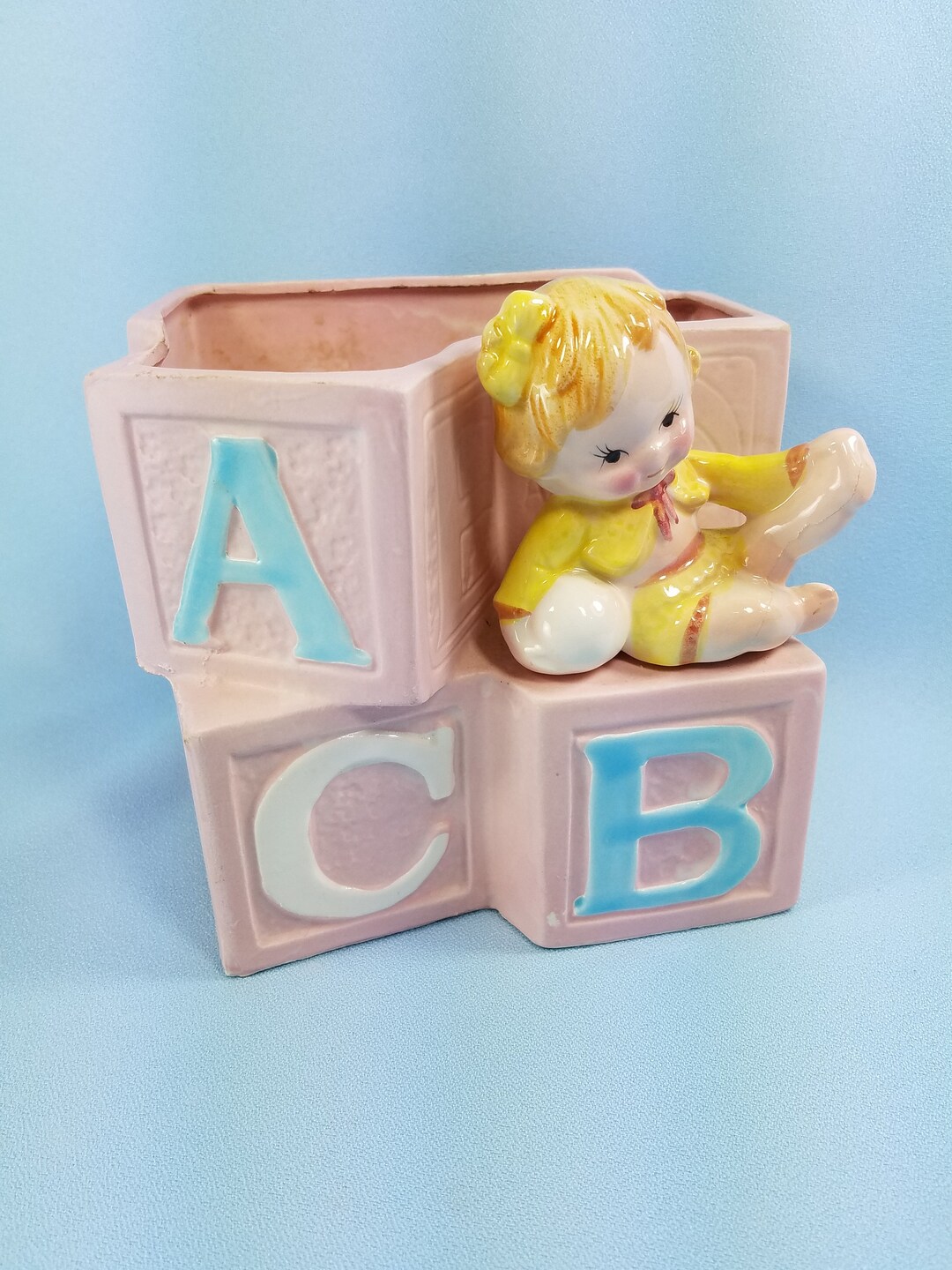 Figural Baby Blocks Planter, Ceramic Planter, Vintage Ceramic Baby ...