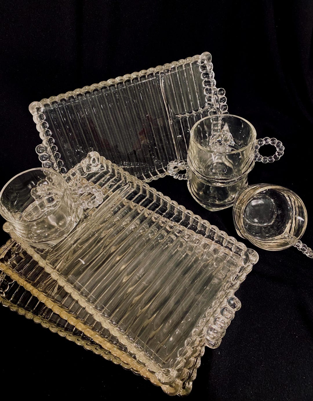 Hazel Atlas Snack and Cup Set: Ribbed Ball Design, 1940s Party Dishes ...