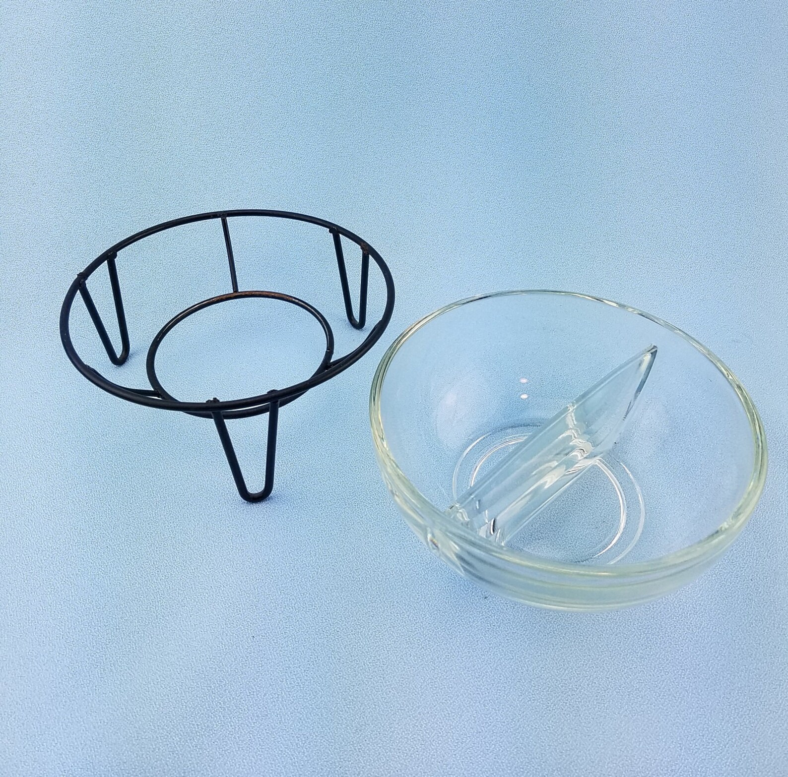 Clear Glass Divided Bowl With Wire Stand Relish Nut Candy | Etsy