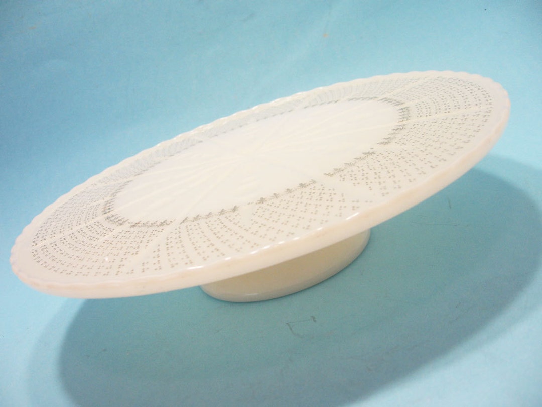 Low Cake Stand, Milk Glass Cake Plate With Gold Dots and Fleur De Lis ...