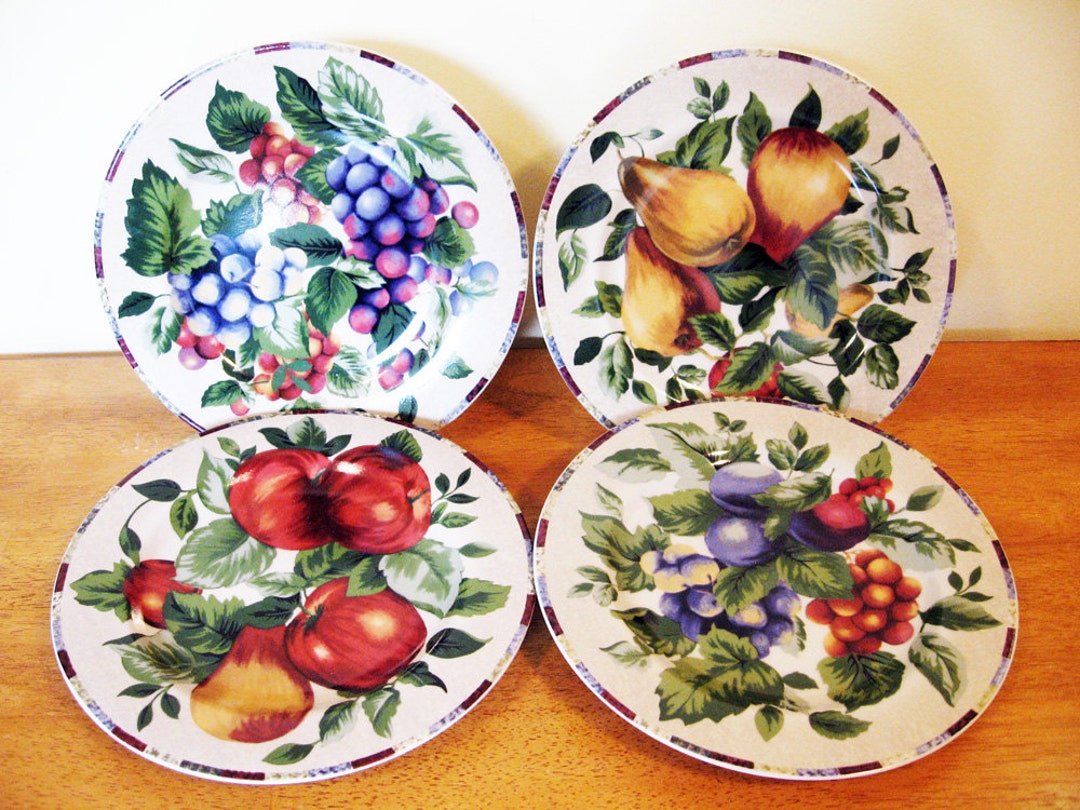 Set of 4 Sakura Sonoma Salad / Dessert Plates by Oneida, Colored Fruits ...