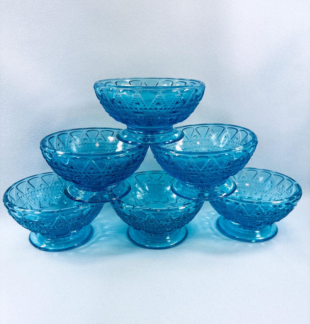 6 Kemple Wheaton Blue Glass Sherbets / Compotes, Gift - Etsy