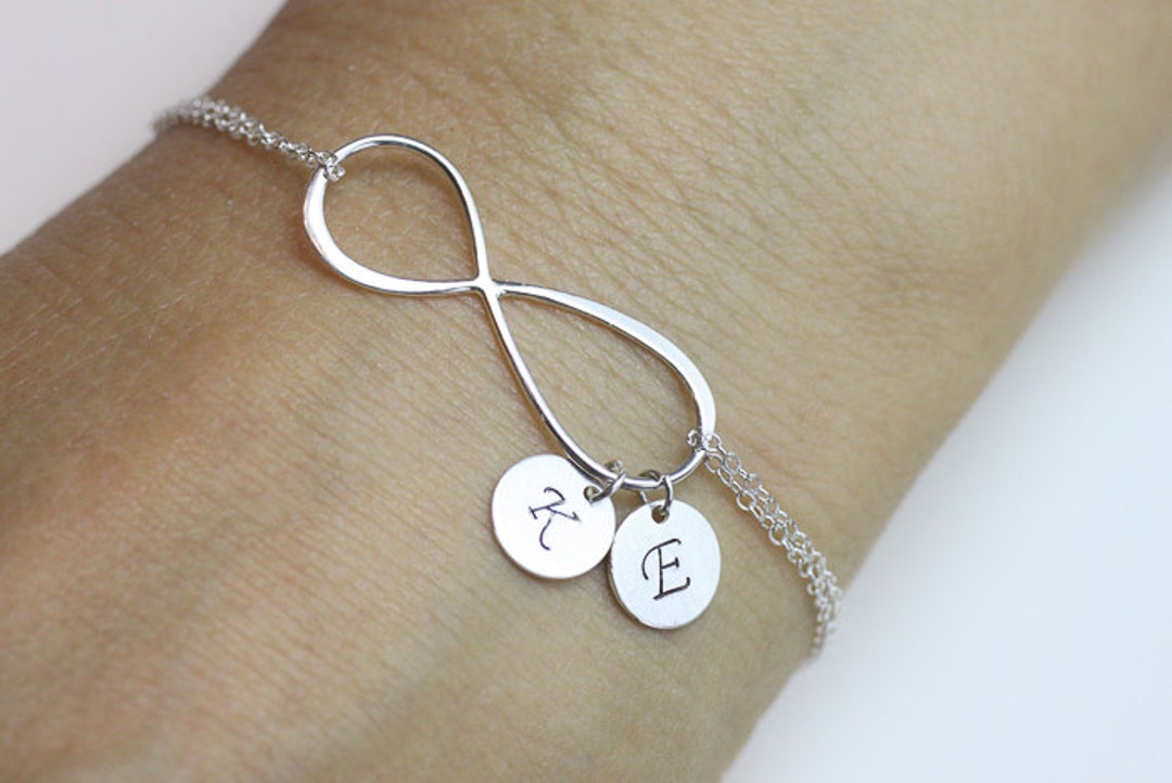 Initial Infinity Bracelet . Two Initials Bracelet .sterling Silver ...