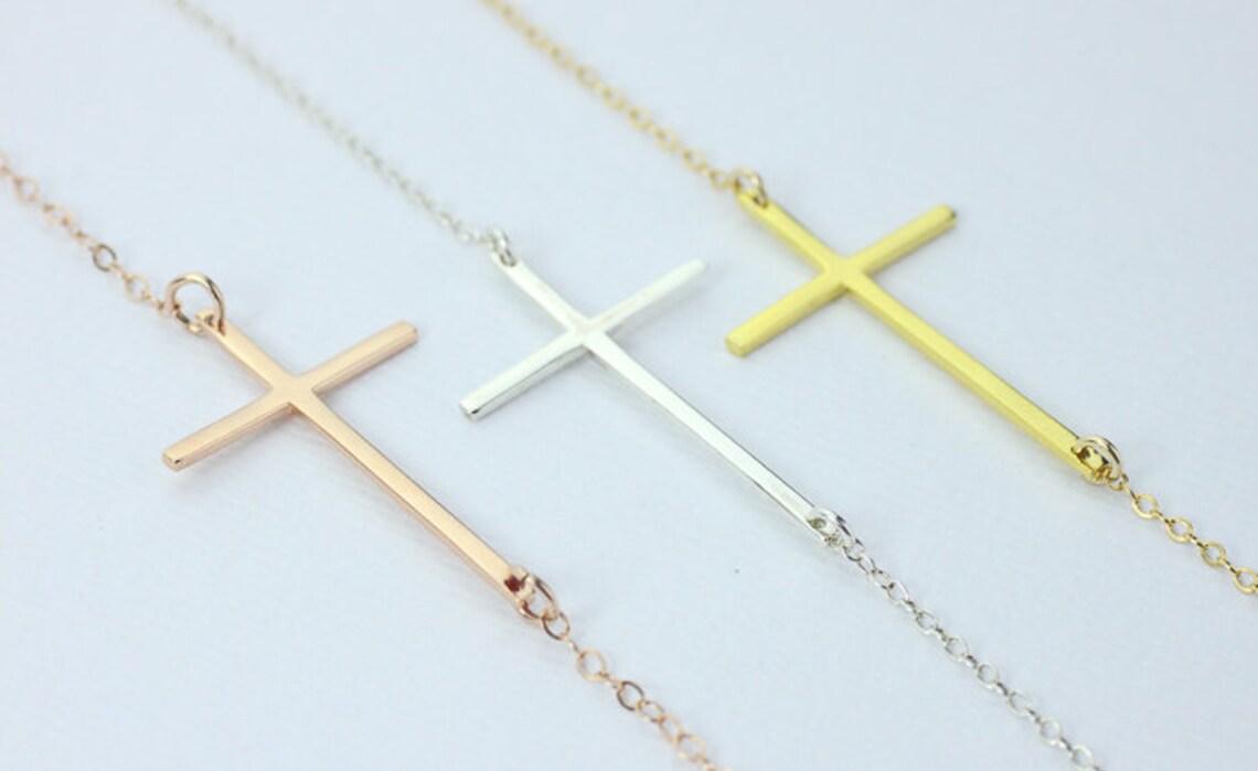 Cross Necklace. Kelly Ripa's Skinny Sideways Cross | Etsy