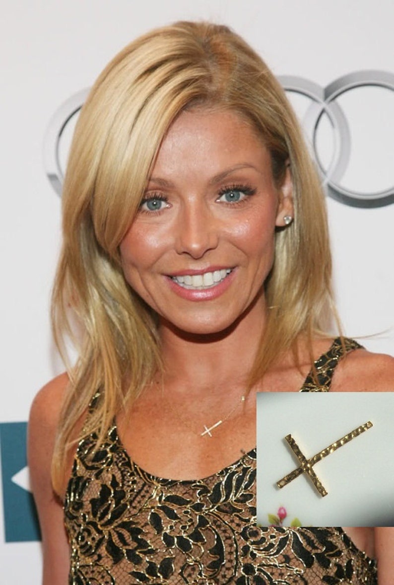 Cross Necklace. Kelly Ripa's Skinny Hammered Sideways - Etsy