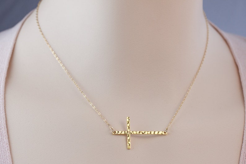 Cross Necklace. Kelly Ripa's Skinny Hammered Sideways - Etsy