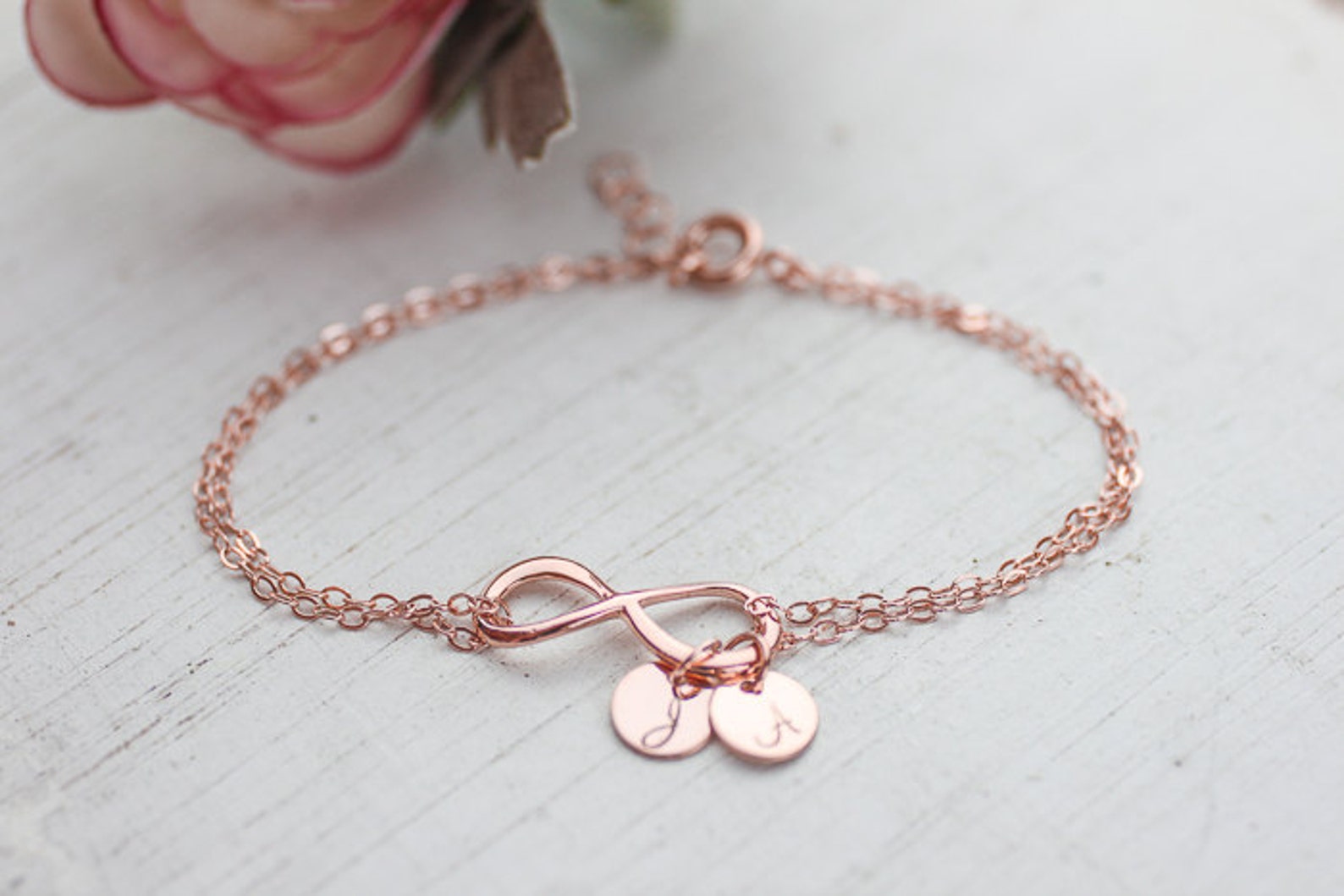 Personalized Infinity Bracelet. Initials Rose Gold Bracelet. - Etsy