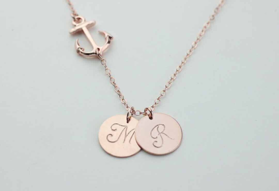 Anchor Initial Necklace. Sideways Rose Gold Filled Necklace. Gift to ...