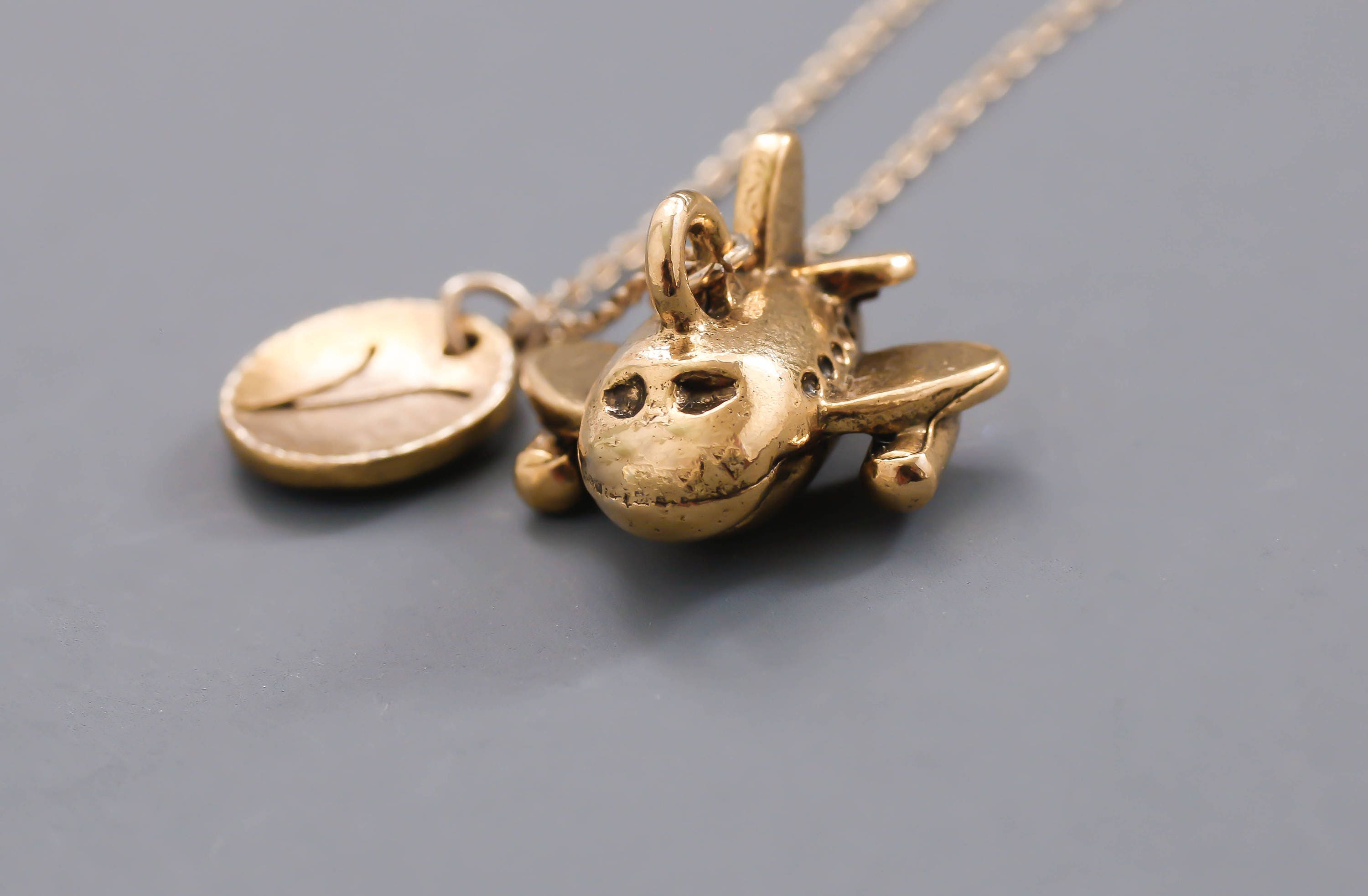 Airplane Necklace Pilot Charm Antique Gold Necklace | Etsy