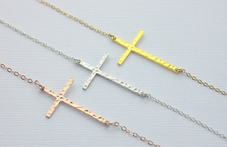 Cross Necklace. Kelly Ripa's Skinny Hammered Sideways - Etsy