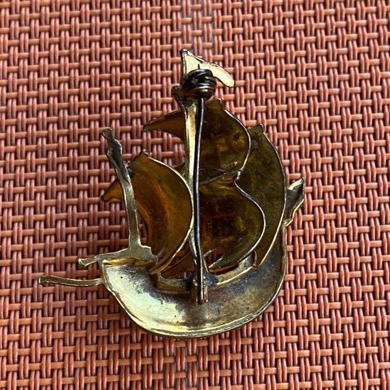 Vintage Damascene Spanish Galleon gold tone enamel br… - Gem