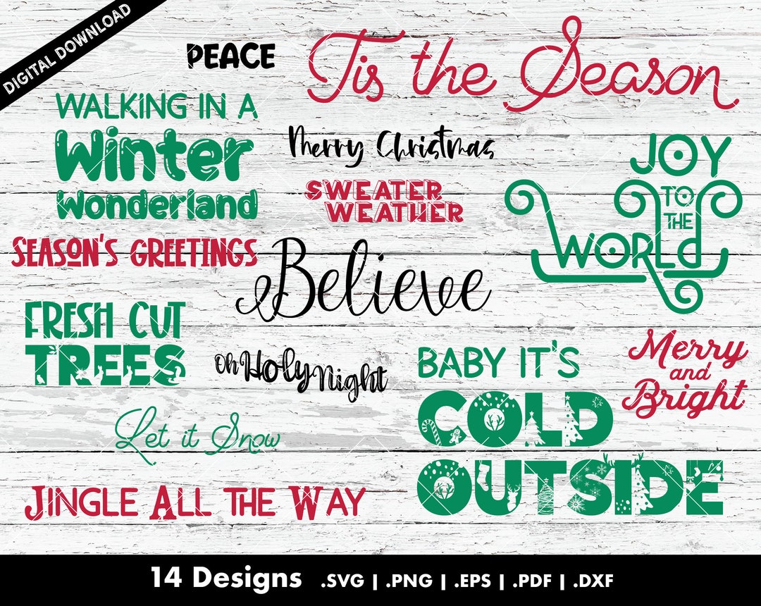 Holiday Sayings SVG Bundle, Vector, Cutting DXF Files for Cricut and ...