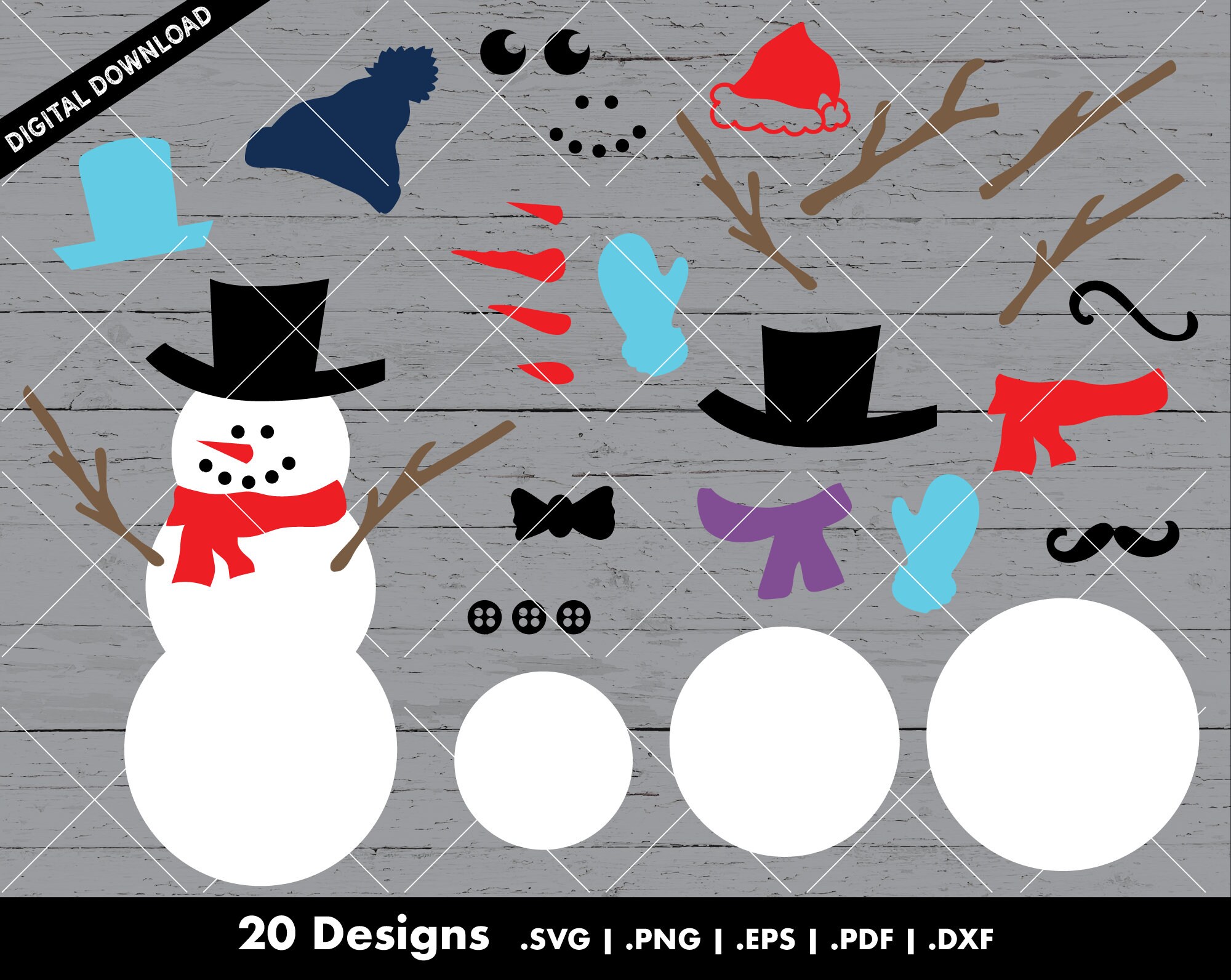 Build Your Own Snowman SVG Bundle, Vector, Cutting DXF Files for Cricut ...