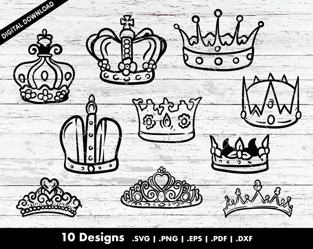 Handdrawn Crowns SVG Bundle, Vector, Cutting DXF Files for Cricut and ...