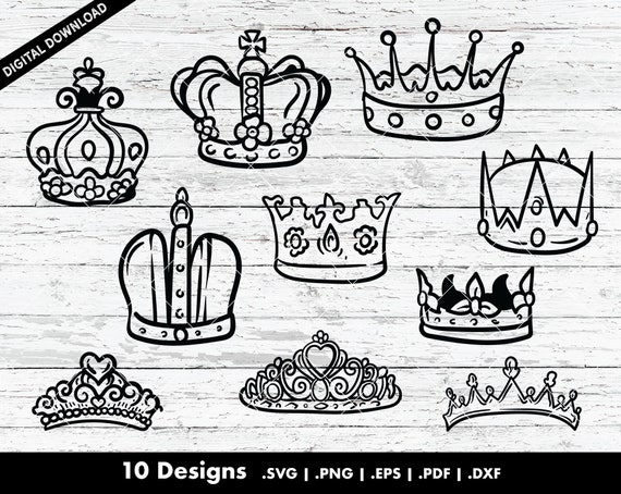 Handdrawn Crowns SVG Bundle Vector Cutting DXF Files for | Etsy