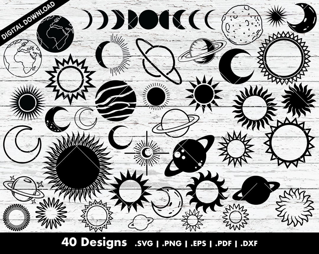 Sun, Moon, and Planets SVG Bundle | Vector, Cutting DXF Files for ...