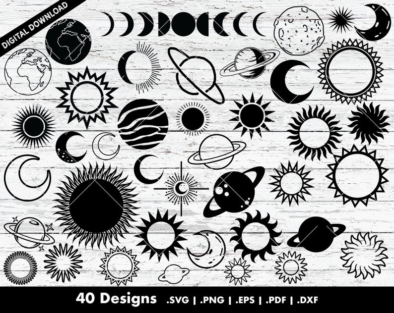 Sun Moon and Planets SVG Bundle Vector Cutting DXF Files | Etsy