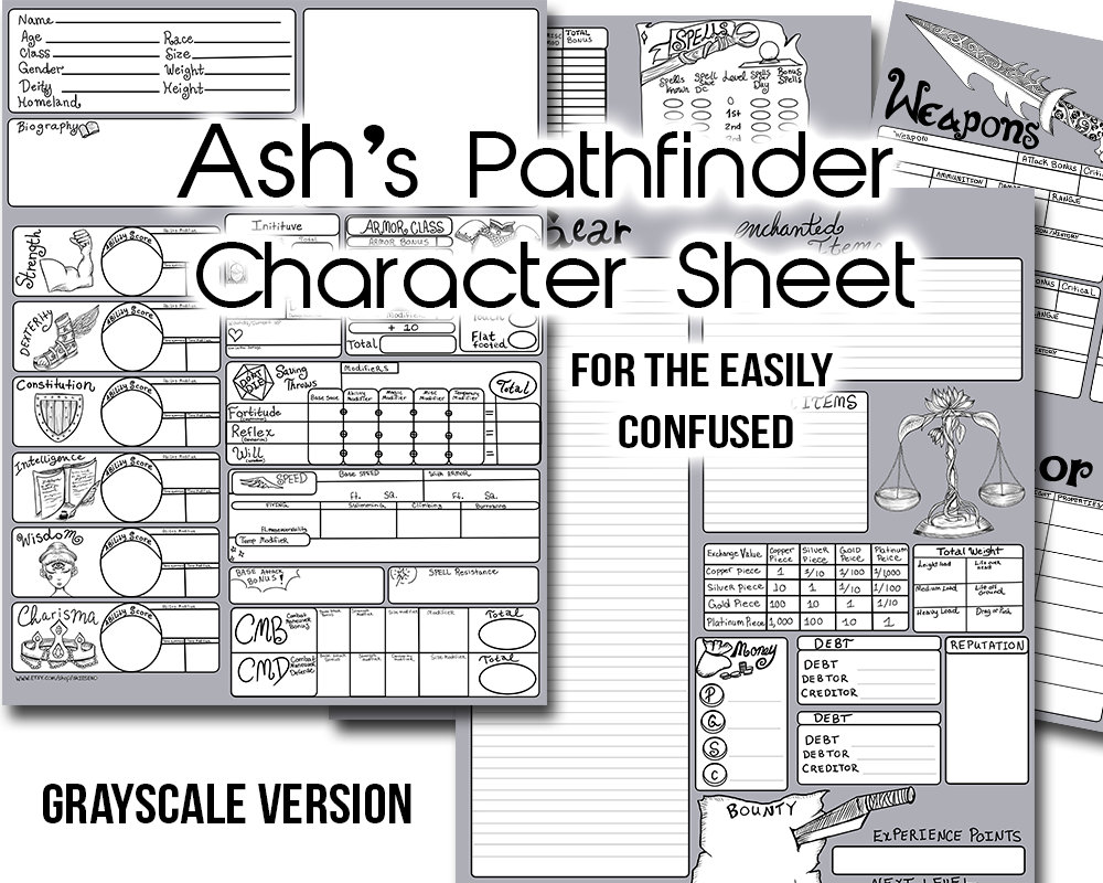 Ashe's Character Sheet for the Easily Confused : Grayscale Version ...