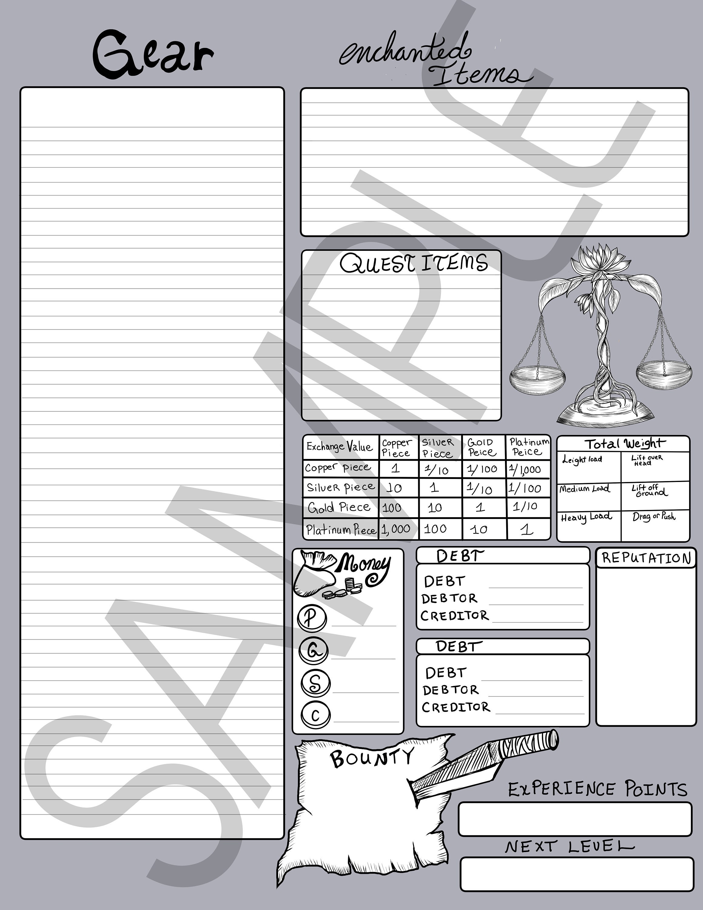 Ashe's Character Sheet for the Easily Confused : Grayscale Version - Etsy