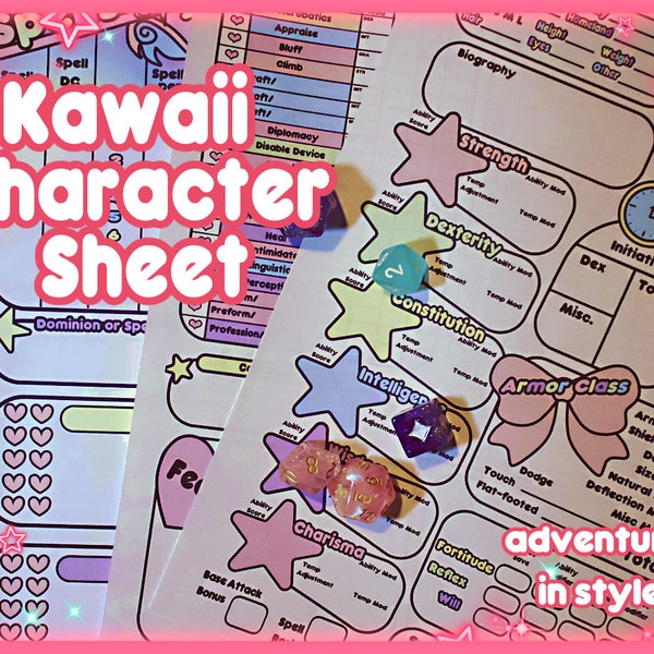 Dnd Character Sheet Cute - Etsy