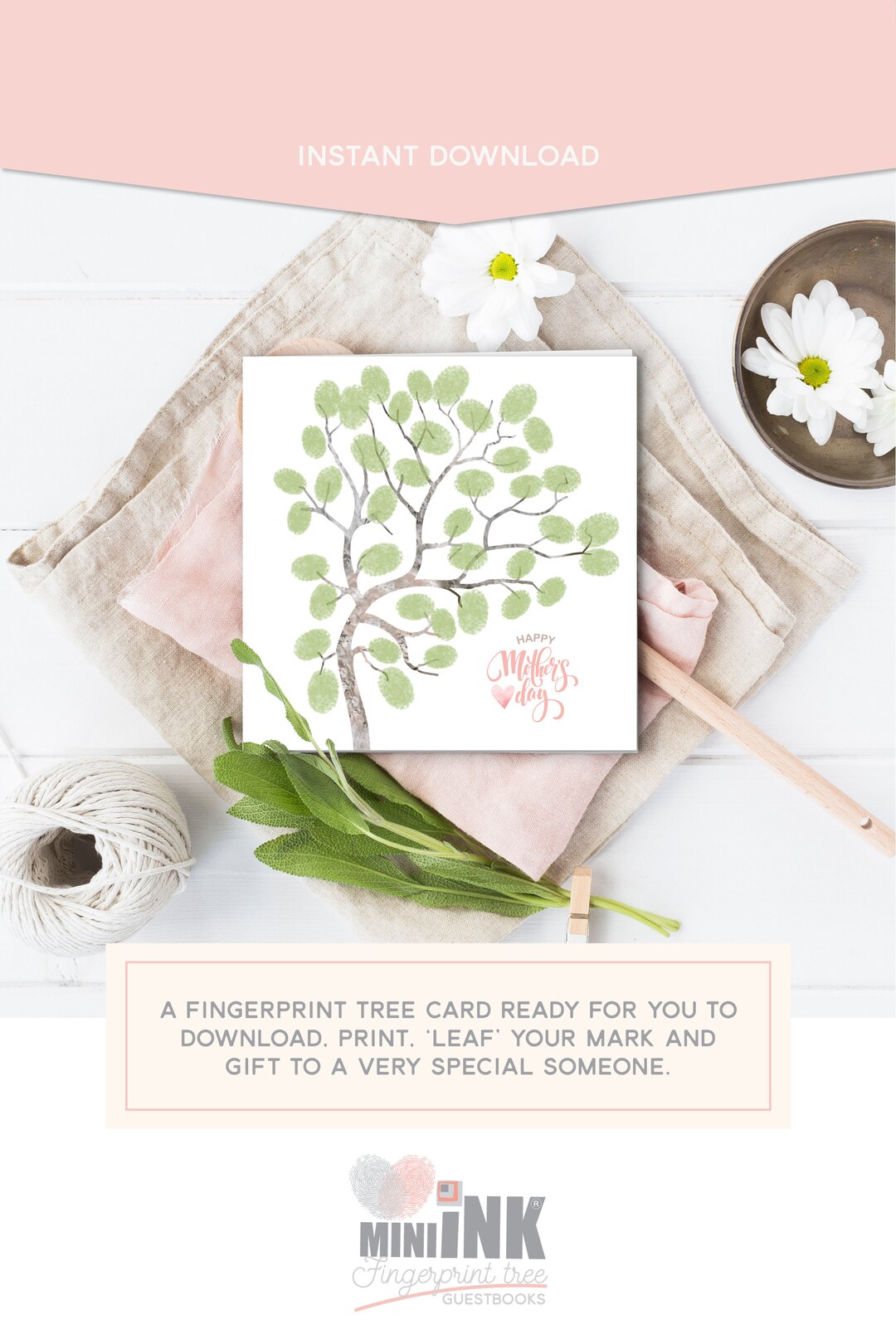 PRINTABLE: Mother's Day DIY Card, Mother's Day Fingerprint Tree ...