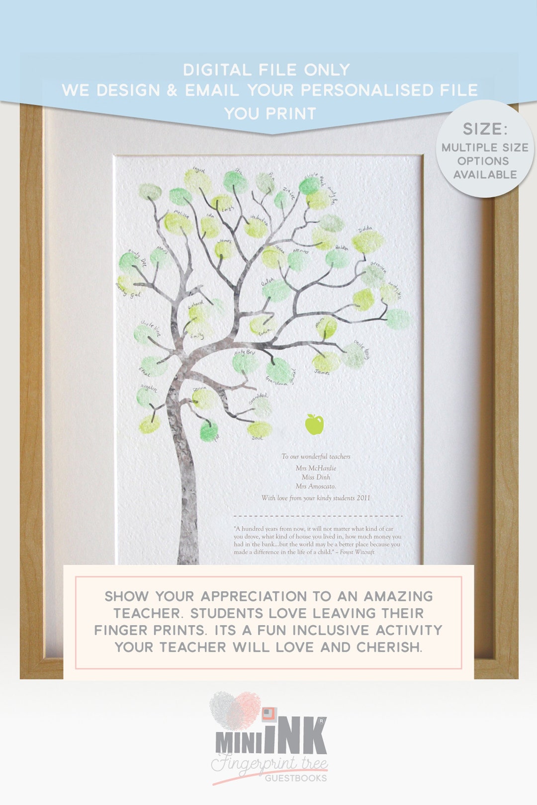 DIGITAL Fingerprint Tree, Teacher Appreciation Gift, Classroom Gift ...