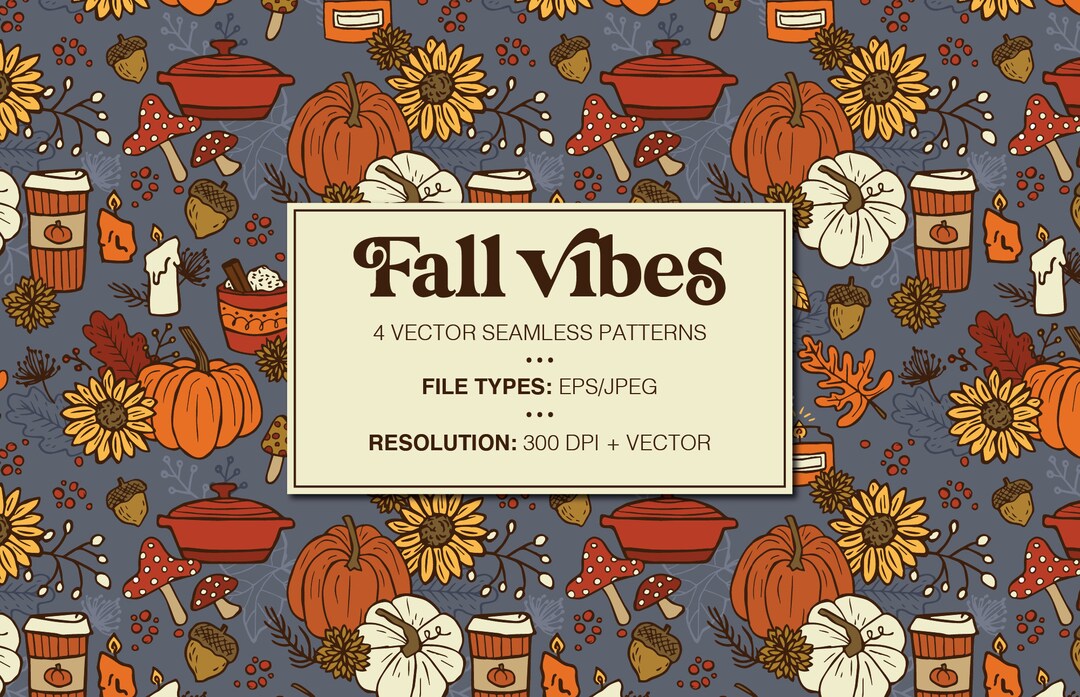 Fall Digital Paper, Fall Pattern, Seamless Pattern, Pumpkin Clipart ...