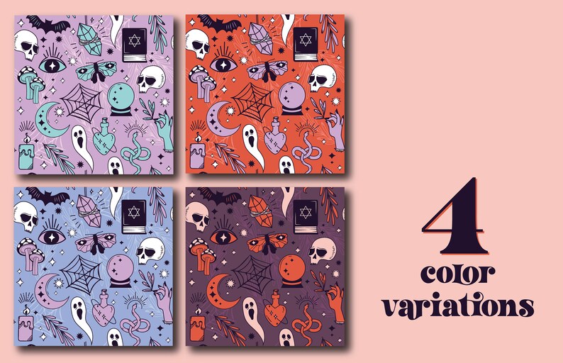 Spooky Spells Digital Paper, Halloween Pattern, Magic Pattern, Horror ...