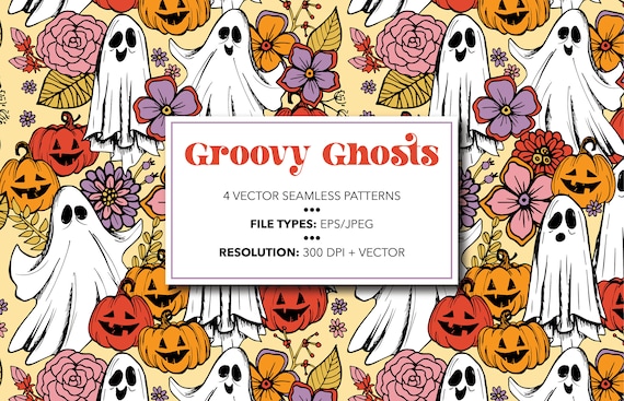 Groovy Ghosts Digital Paper Halloween Pattern Retro Pattern - Etsy