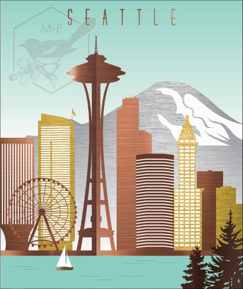 Retro Seattle Skyline Wall Art, Digital Print, Instant Download, - Etsy
