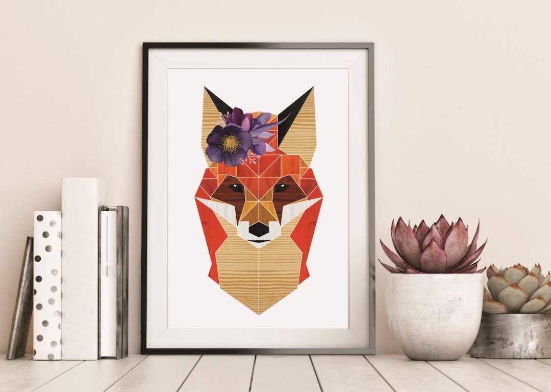Geometric Fox Wall Art, Instant Download, Floral Watercolor, Modern ...