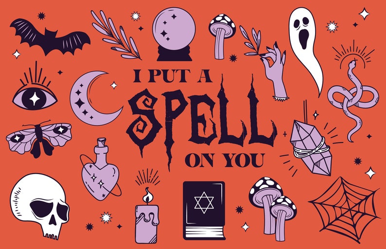 Witchcraft Vector Clipart - Crystal Ball, Spooky Graphics, Spell ...
