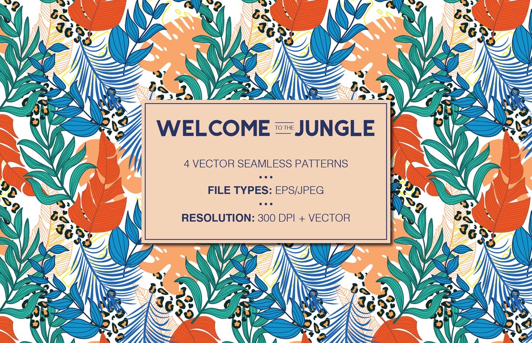 Jungle Digital Paper, Cheetah Print Seamless Pattern, Exotic Leaves ...
