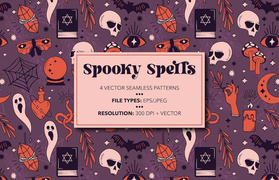 Spooky Spells Digital Paper, Halloween Pattern, Magic Pattern, Horror ...
