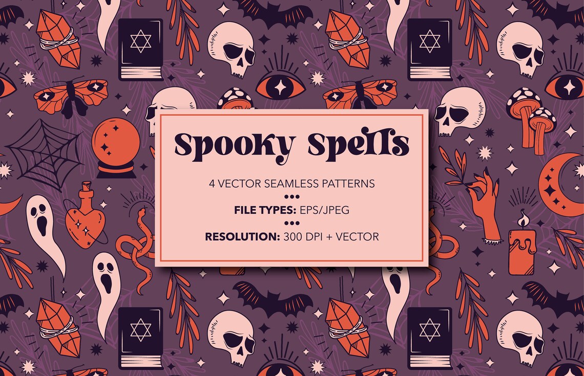 Spooky Spells Digital Paper, Halloween Pattern, Magic Pattern, Horror ...