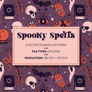 Spooky Spells Digital Paper, Halloween Pattern, Magic Pattern, Horror ...