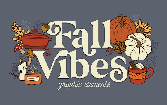 Hand Drawn Fall Vibes Clipart Autumn Aesthetic Fall Leaves | Etsy