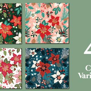 Holiday Foliage Digital Paper, Poinsettia, Retro, Seamless Pattern ...