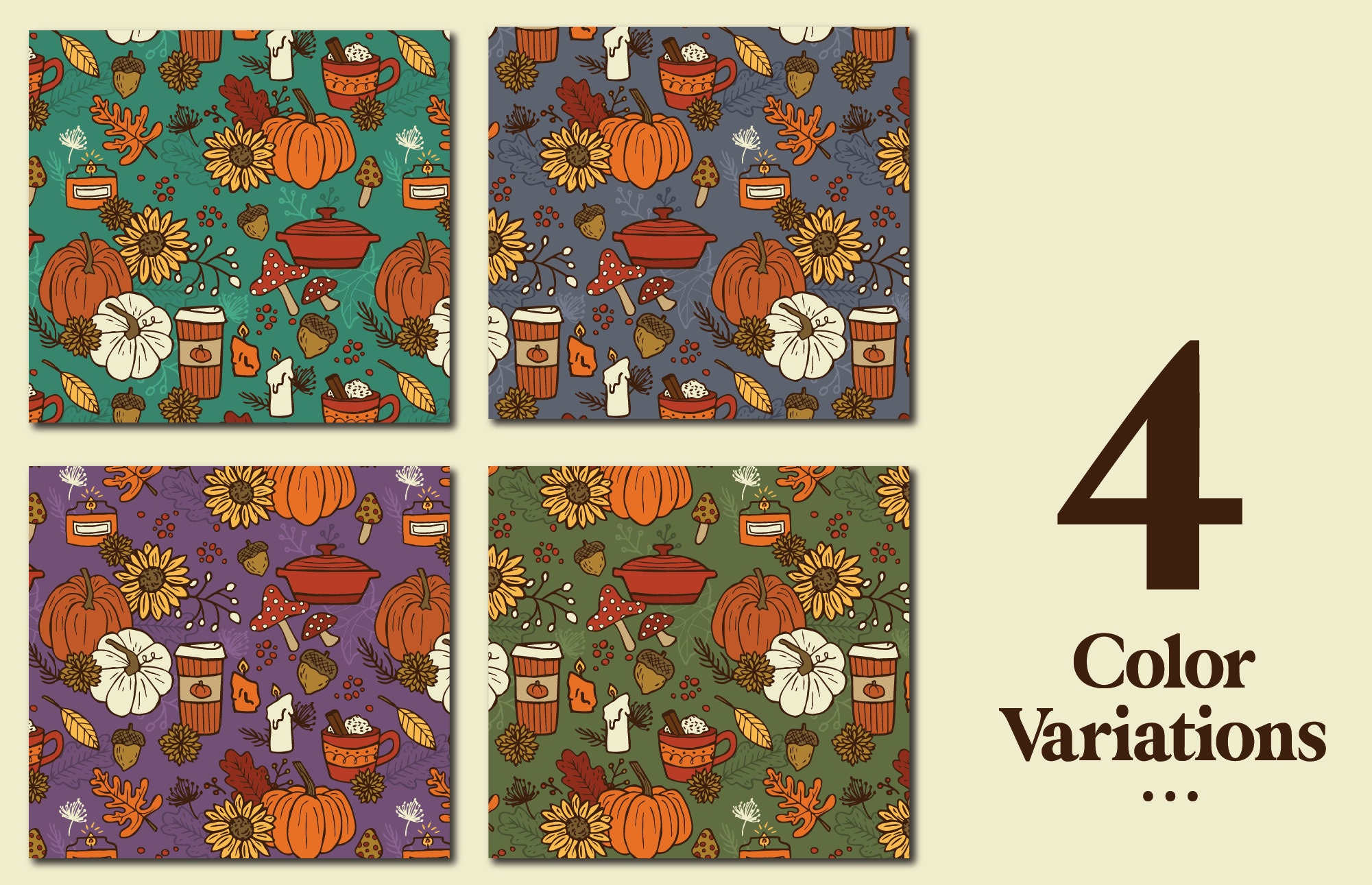 Fall Digital Paper, Fall Pattern, Seamless Pattern, Pumpkin Clipart ...