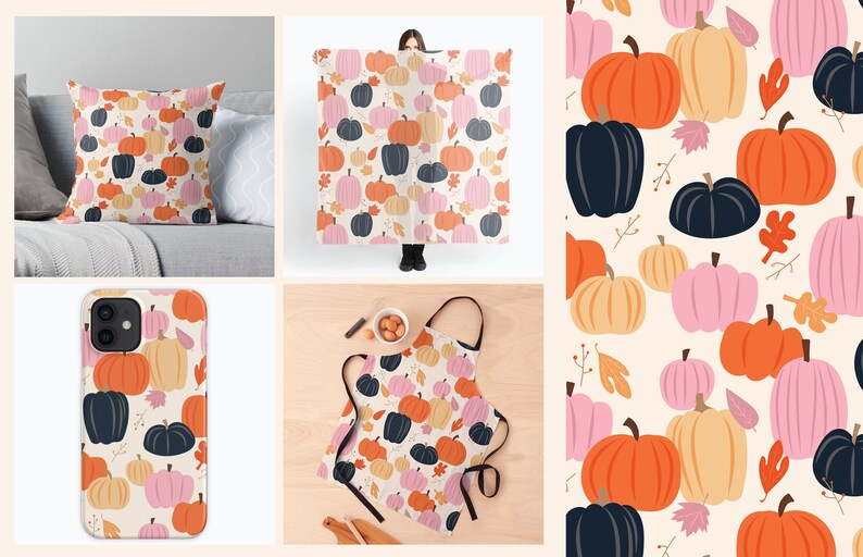 Pink Pumpkin Digital Paper, Fall Pattern, Seamless Pattern, Pumpkin ...