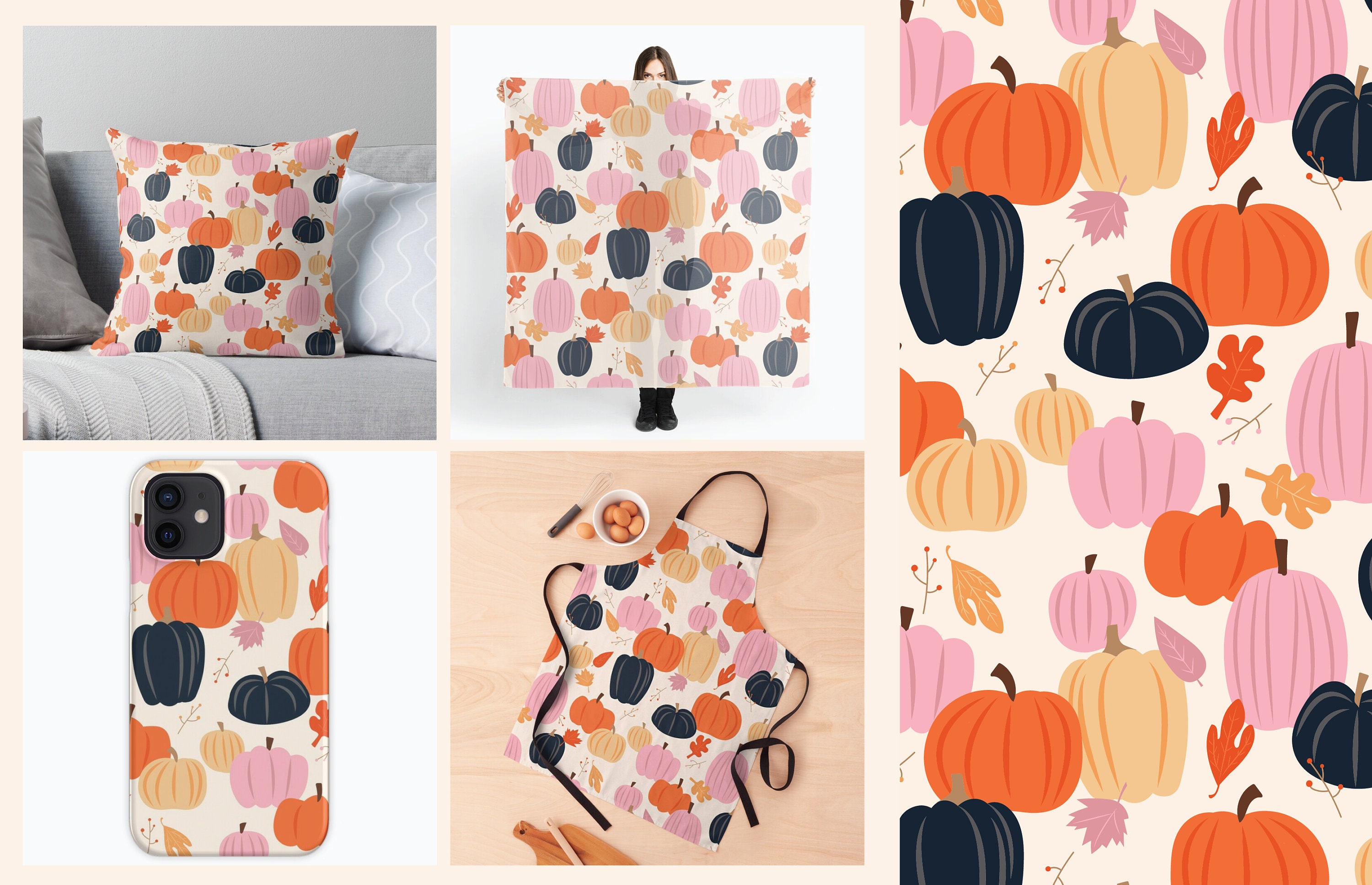 Pink Pumpkin Digital Paper, Fall Pattern, Seamless Pattern, Pumpkin ...