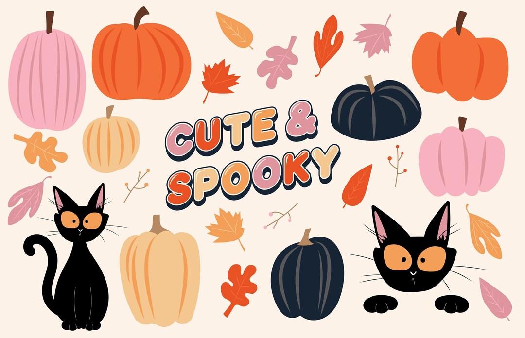 Black Cat Clipart - Pink Pumpkin, Fall Leaves, Pumpkins, Pumpkin Spice ...