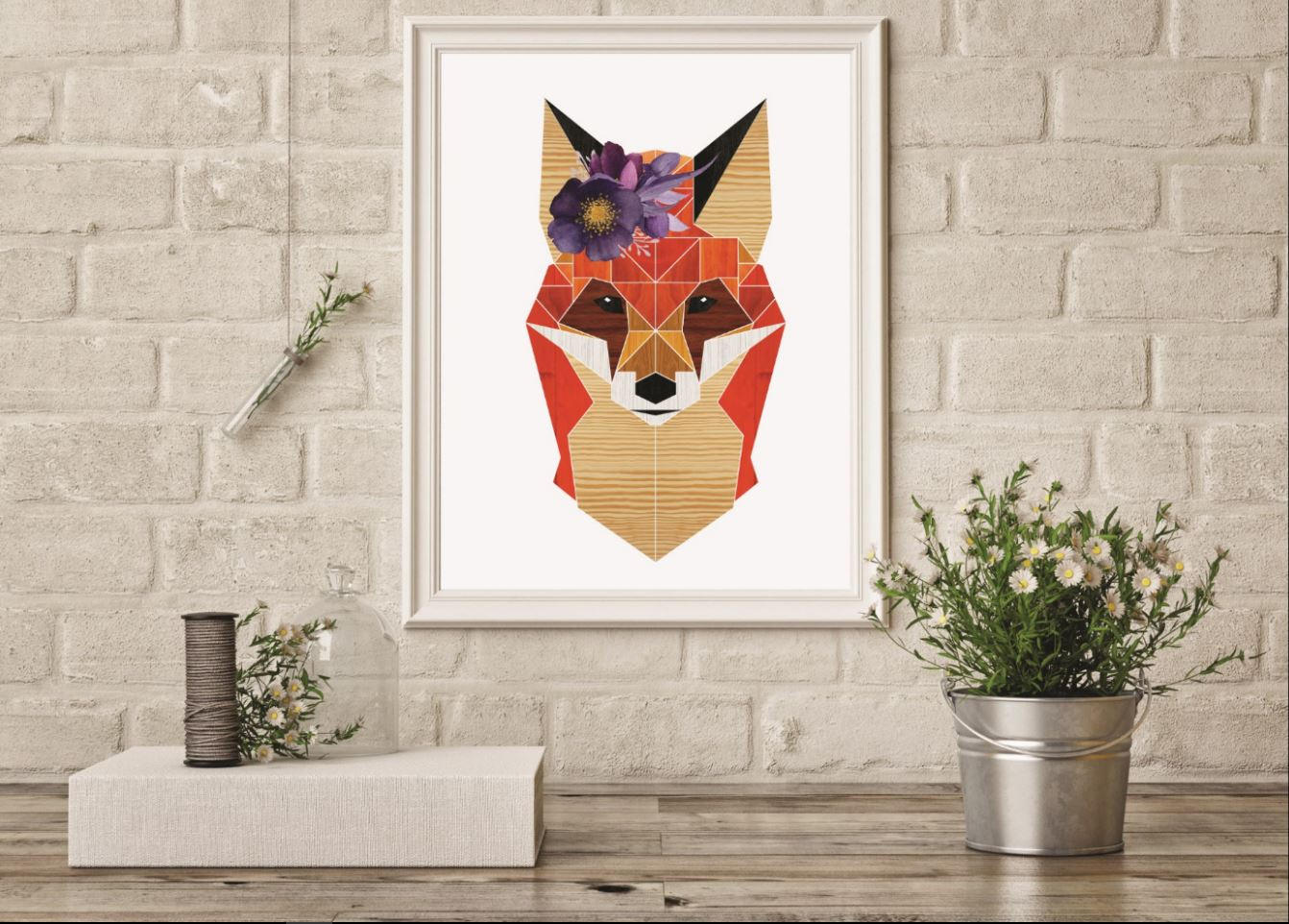 Geometric Fox Wall Art, Instant Download, Floral Watercolor, Modern ...